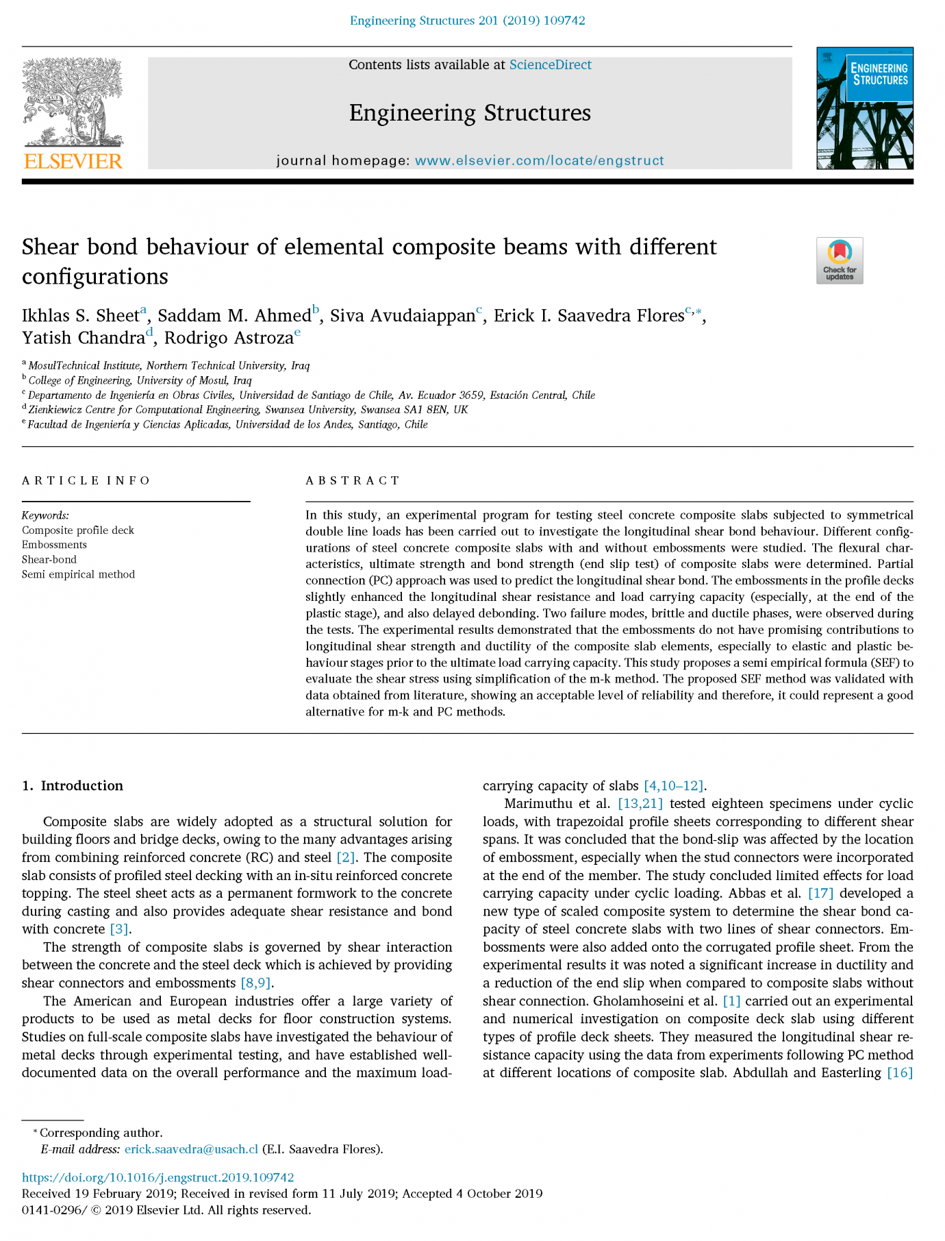 Article published in Engineering Structures - News - Rodrigo Astroza, Ph.D.